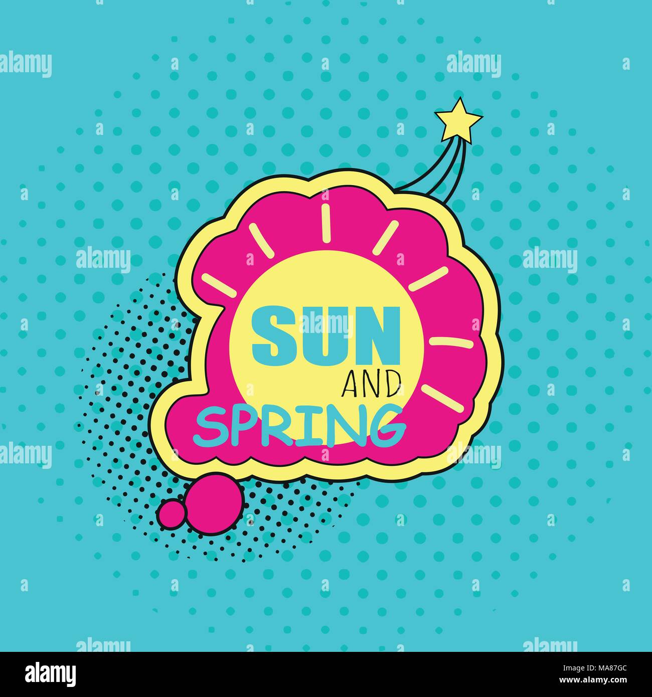 Spring sticker, badge with text, label. Pop art object on a color ...