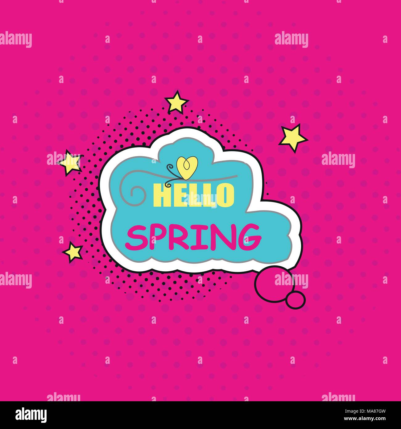 Spring sticker, badge with text, label. Pop art object on a color ...