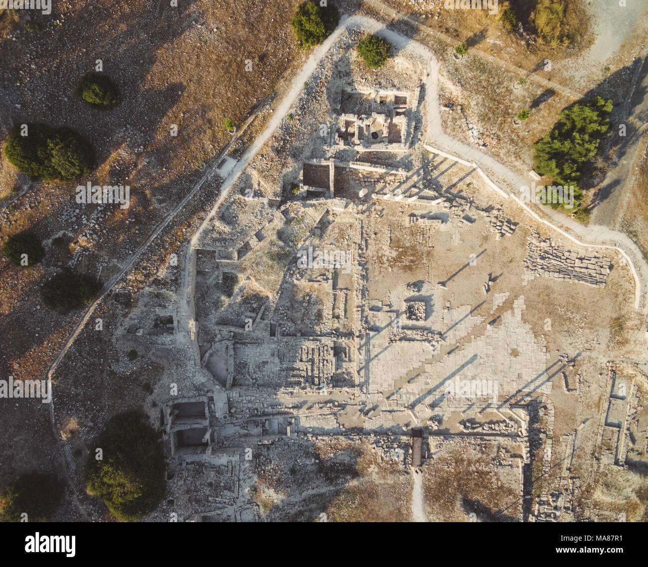Aerial view of Amathounta ruins and columns at ancient greek roman ...