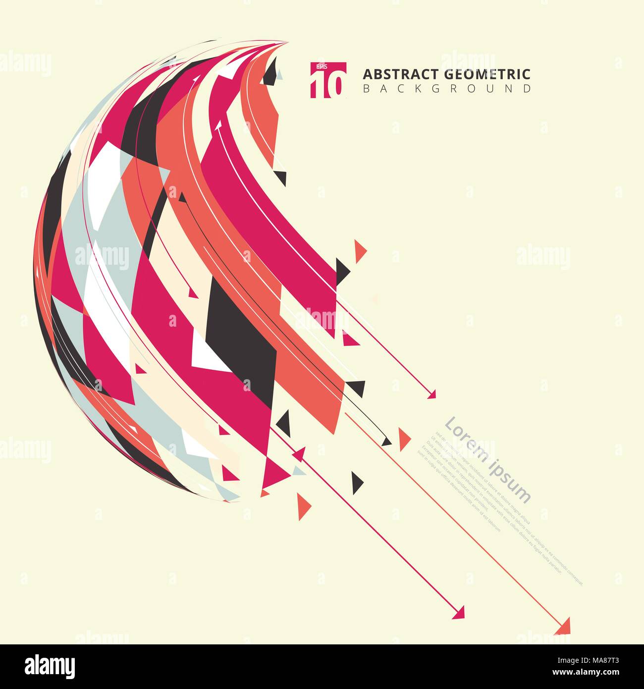 Abstract 3D geometric, triangle, lines striped multicolor wrapping ball ...