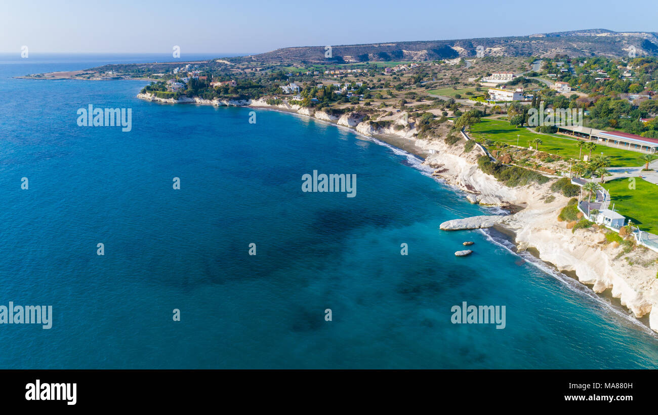 Aerial view of coastline and landmark big white chalk rock at Governor ...