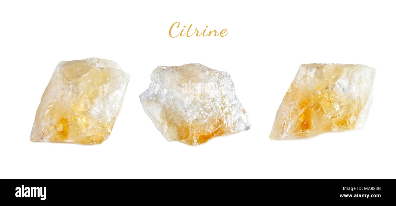 Macro shooting of natural gemstone. The raw mineral is citrine. Brazil ...