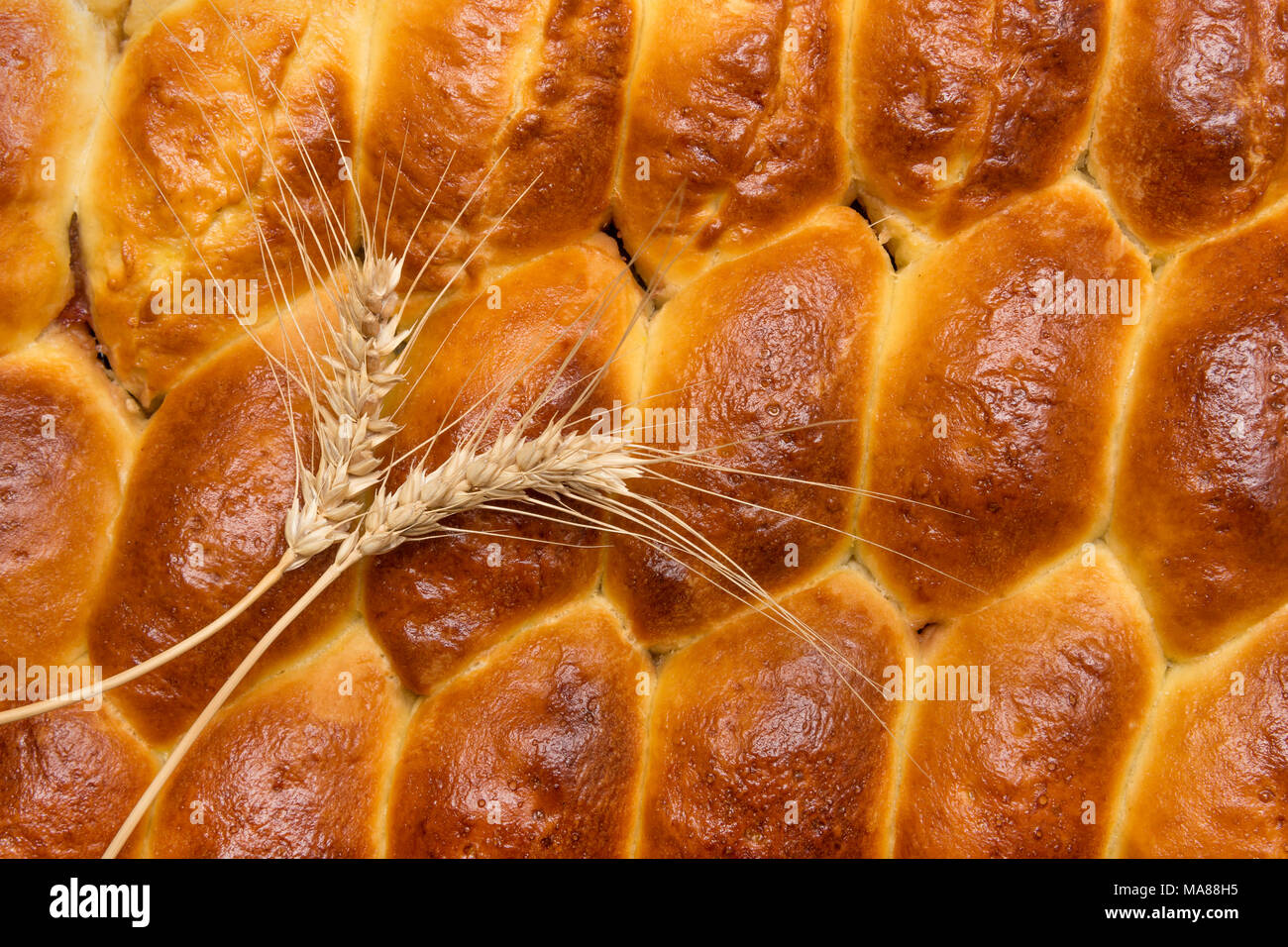 Homemade patties close-up. Russian patties. Traditional dough stuffed ...