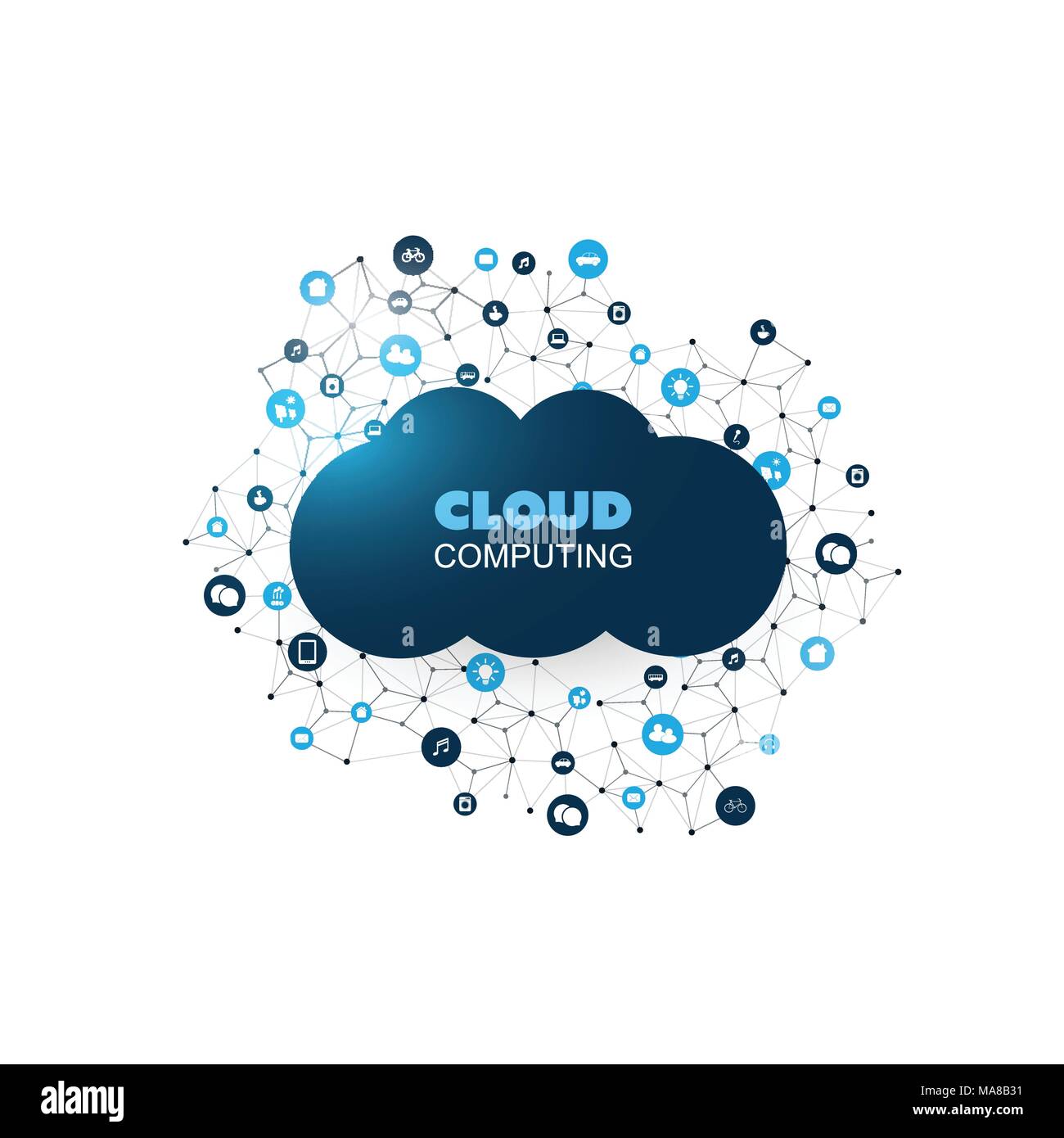 Cloud Computing Design Concept with Mesh, Connected Icons Representing ...