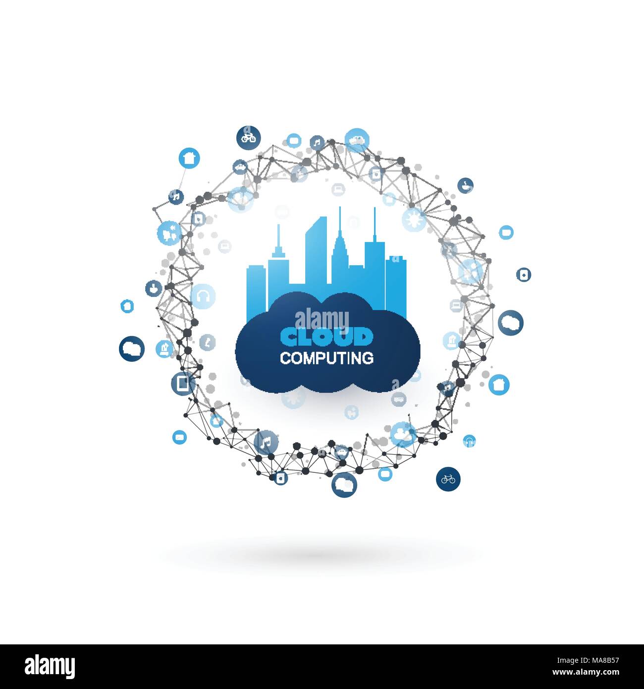 Cloud Computing Design Concept with Mesh, Connected Icons Representing Various Smart Devices and ...