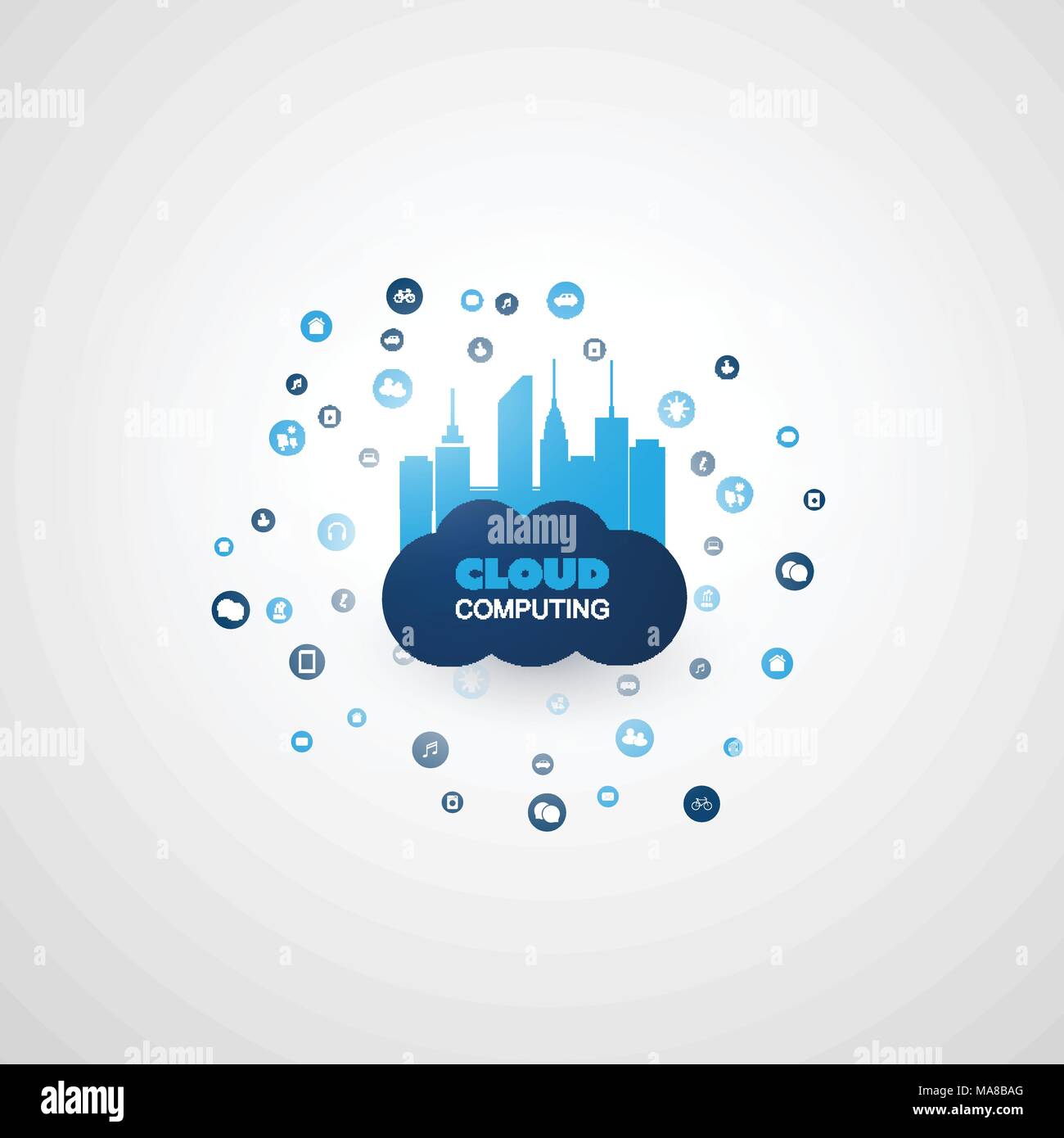 Cloud Computing Design Concept with Mesh, Connected Icons Representing Various Smart Devices and ...