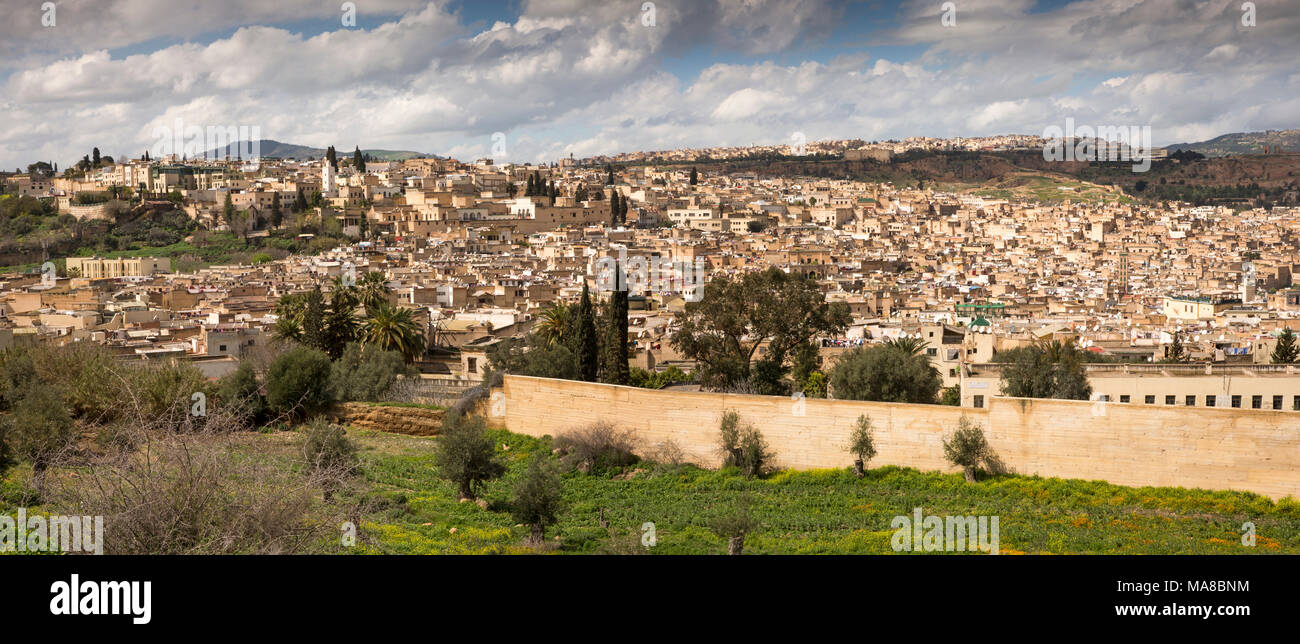 Morocco, Fes, panoramic view of Fes el Bali medina from below Borj Sud ...
