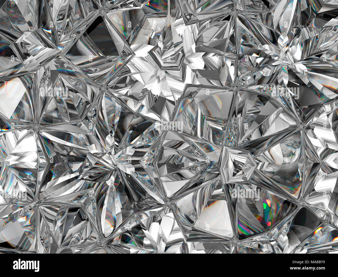 diamond structure extreme closeup and kaleidoscope. top view of round ...