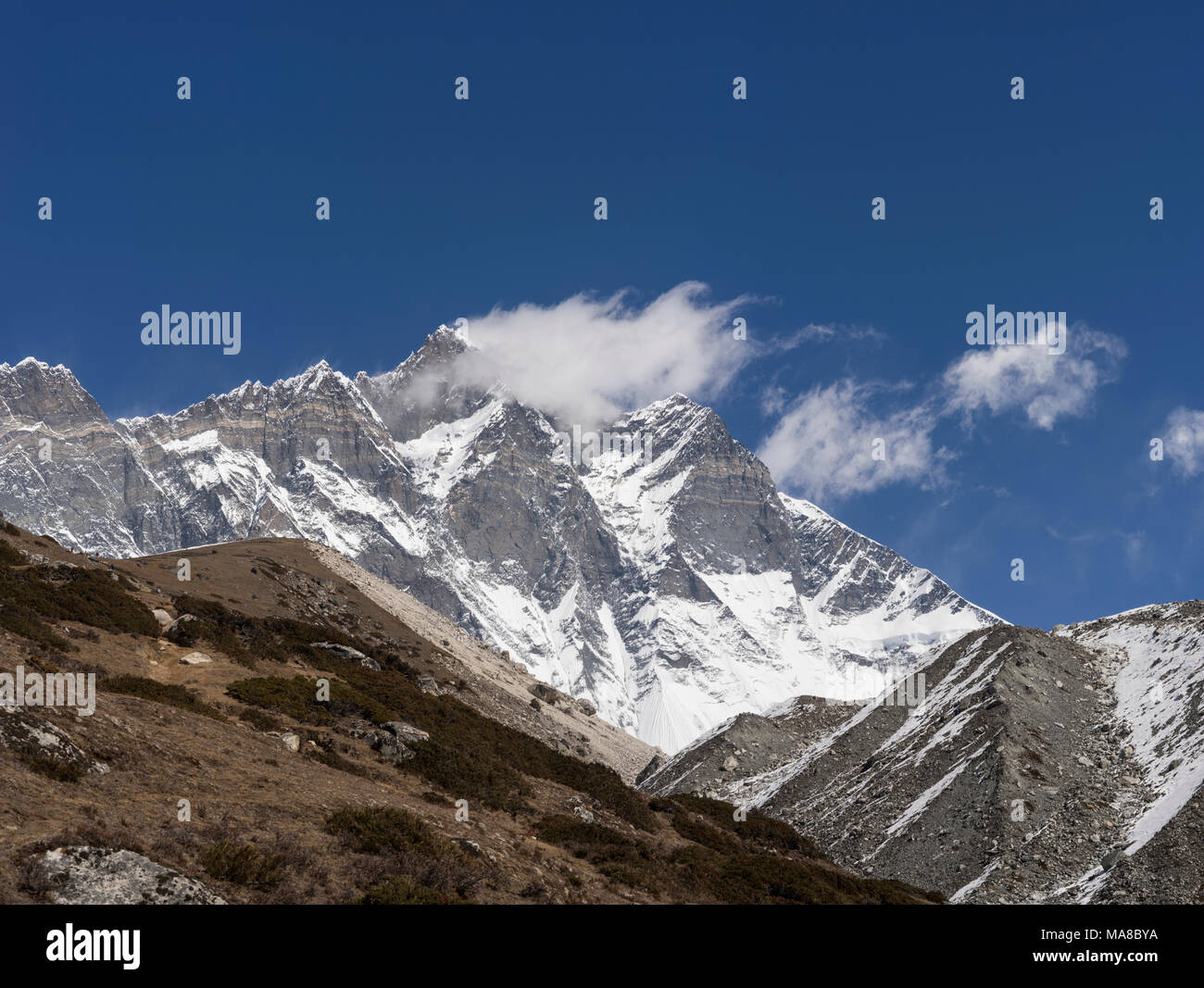 Lhotse summit from Dingboche. Everest base camp trek in Nepal Stock ...