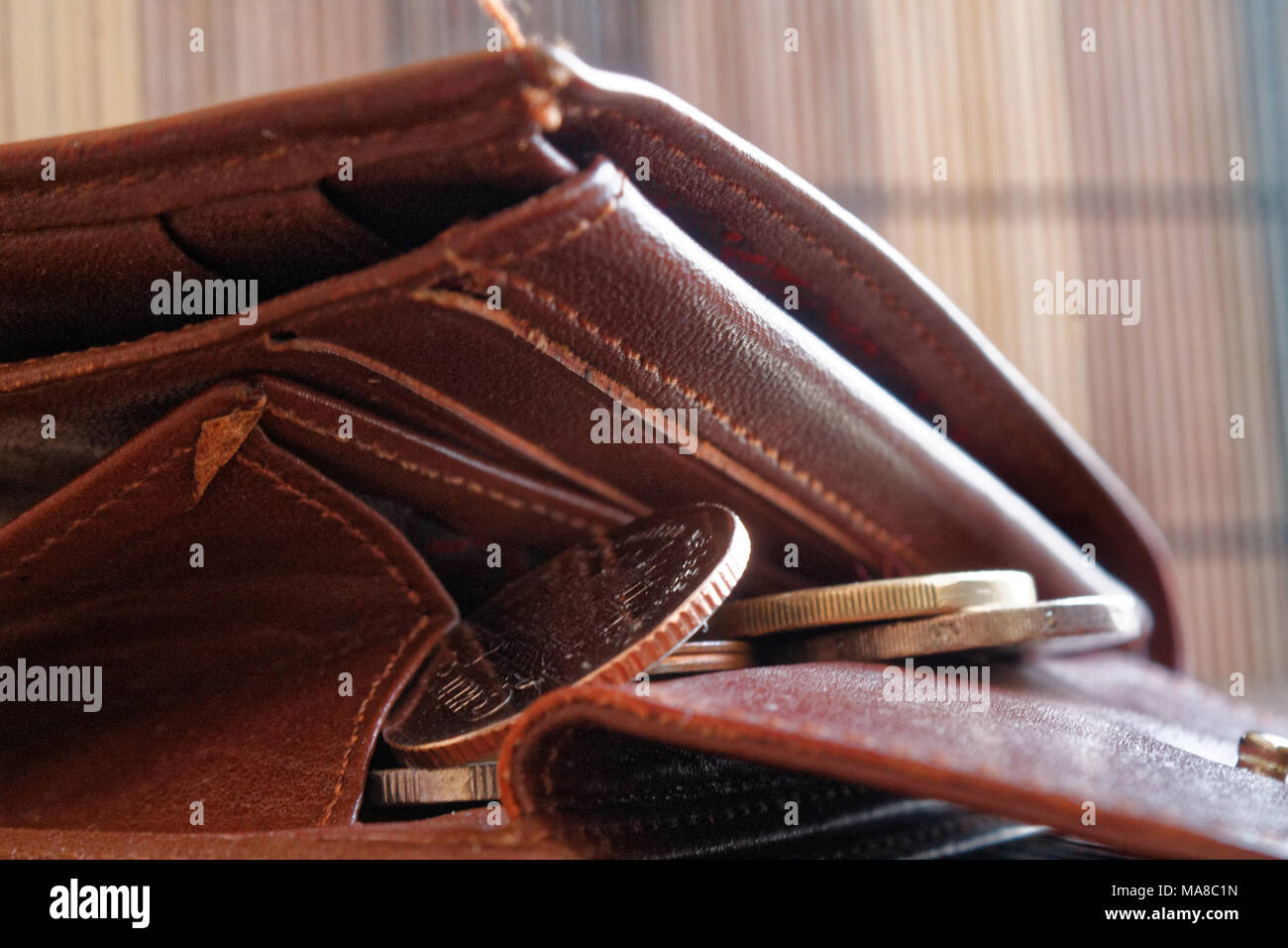 Pile of euro coins in leather brown wallet Stock Photo - Alamy