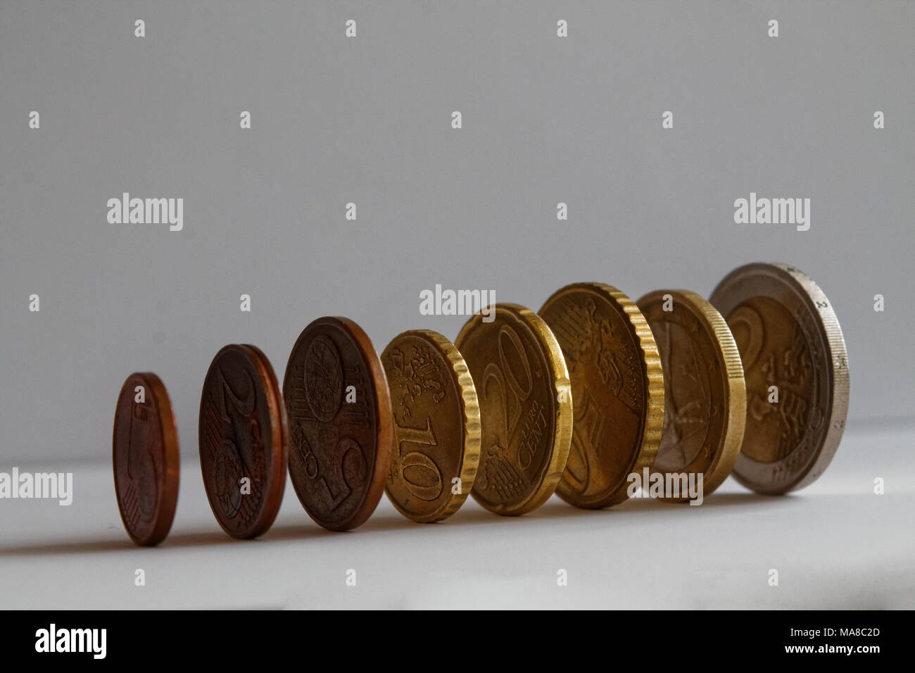 Stack of euro coins in a row on isolated white background Stock Photo ...