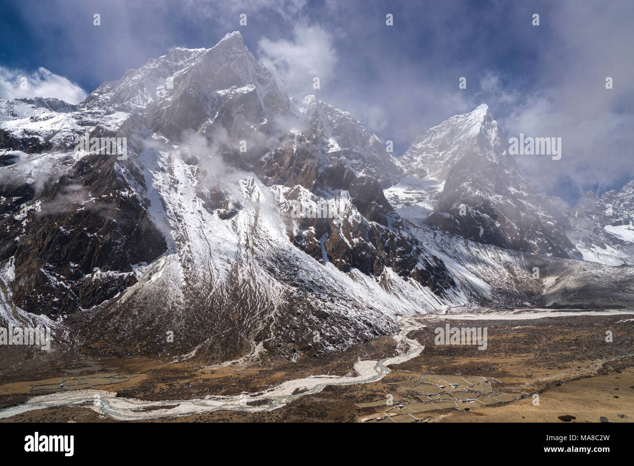 Pheriche valley with Taboche and cholatse summits. Everest base camp ...