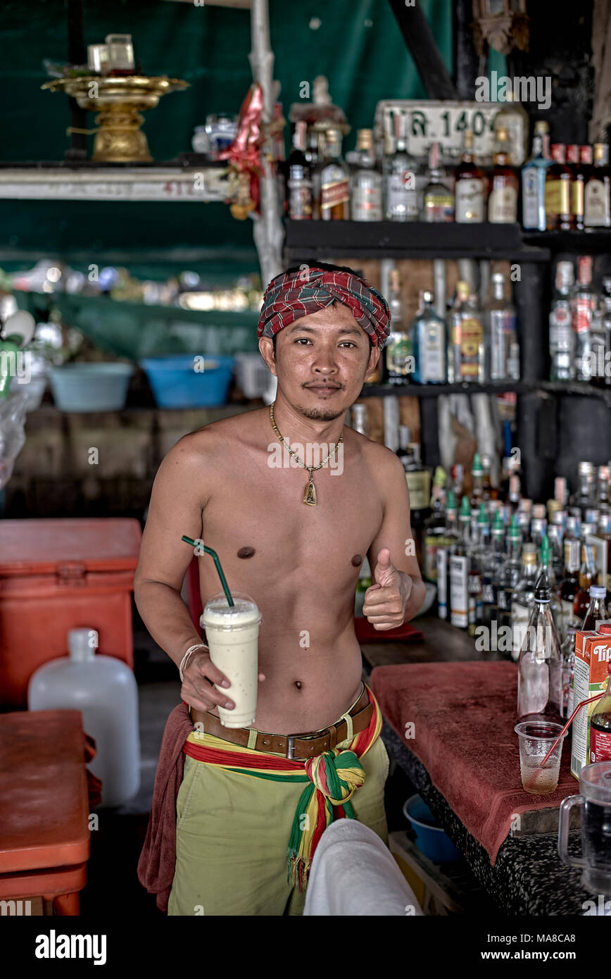 Thailand man. Bar tender in traditional Thai dress Stock Photo - Alamy