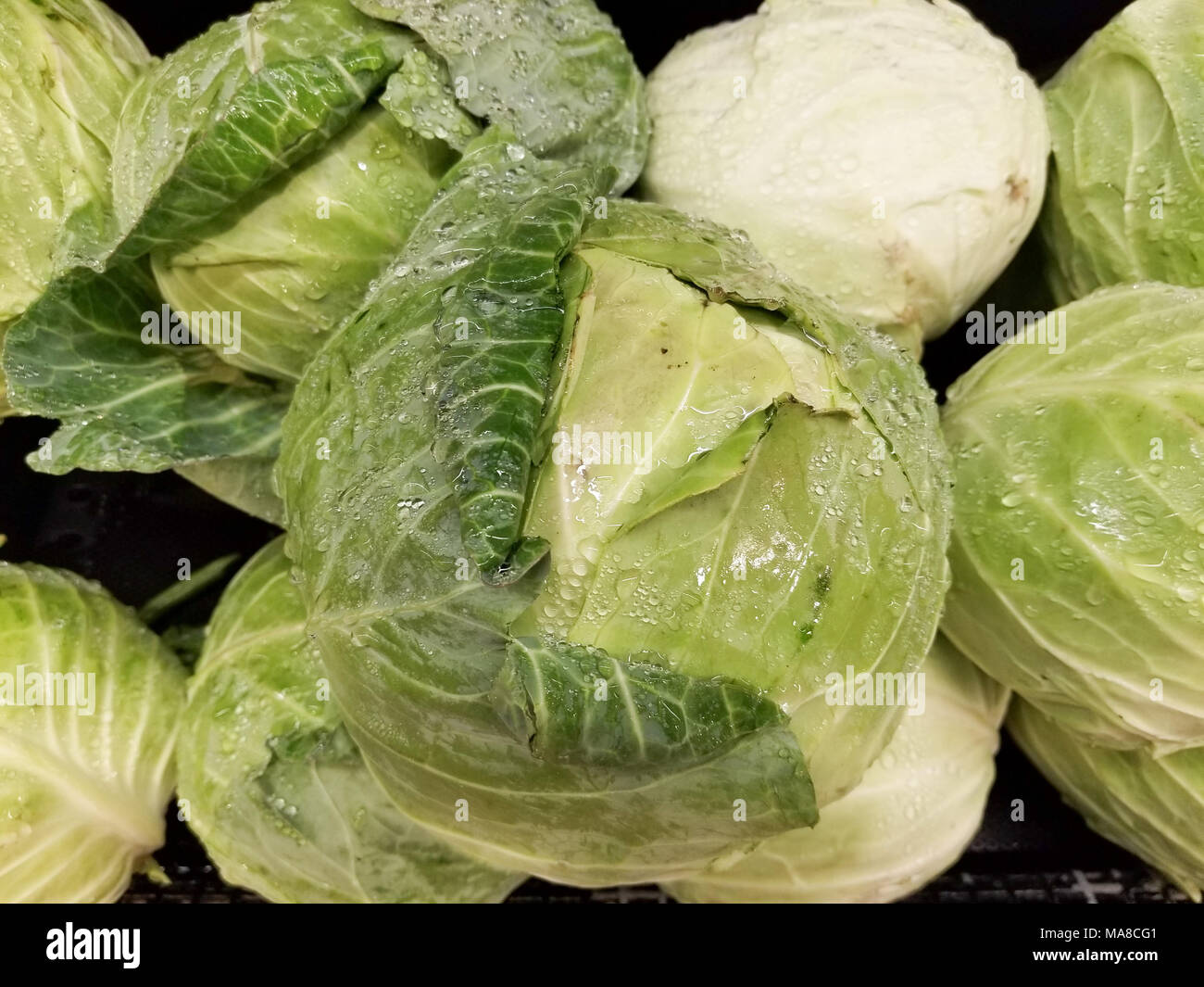Fresh Green Cabbage at a Produce Stand Stock Photo - Alamy
