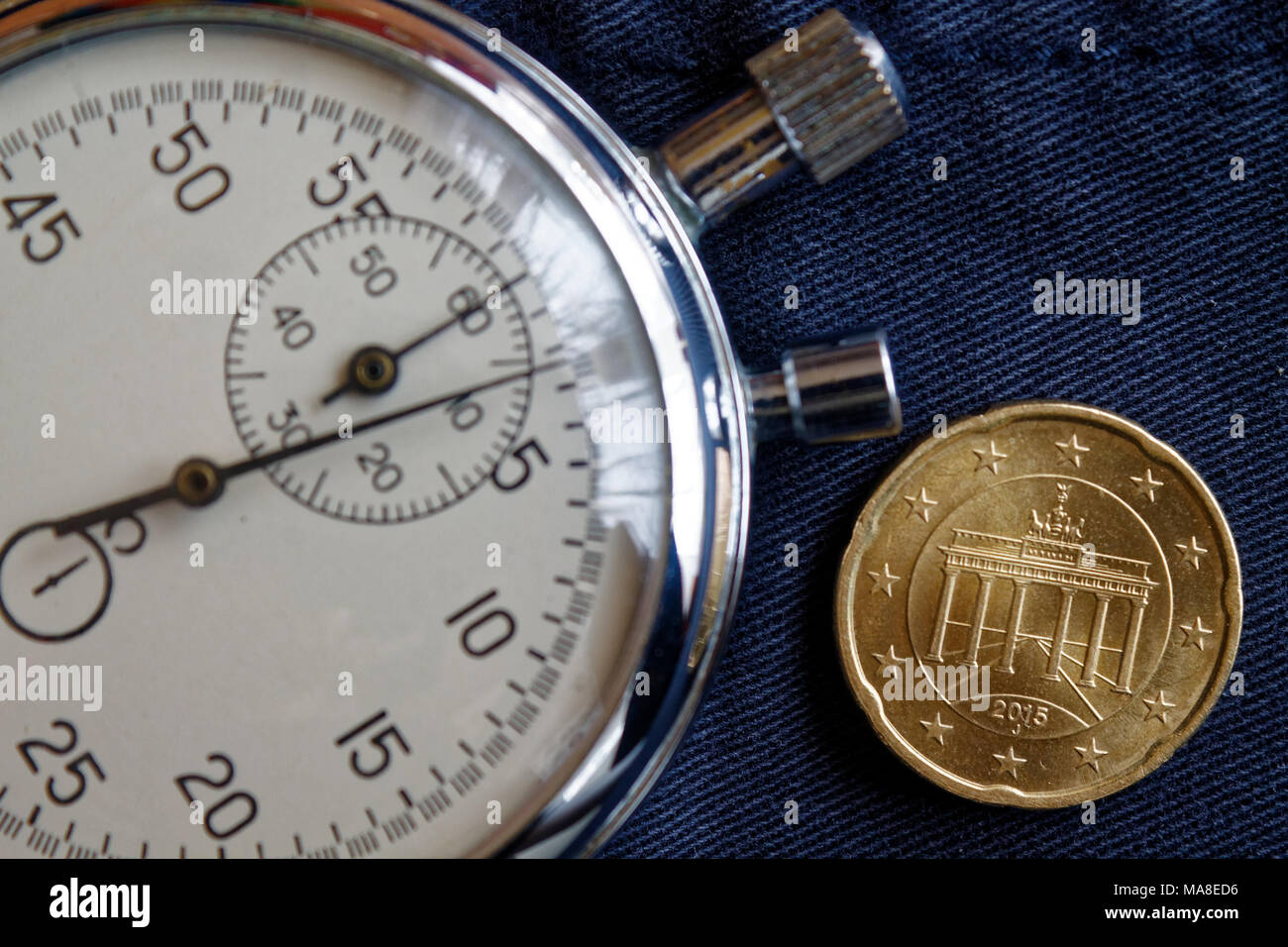 Euro coin with a denomination of 20 euro cents (back side) and ...