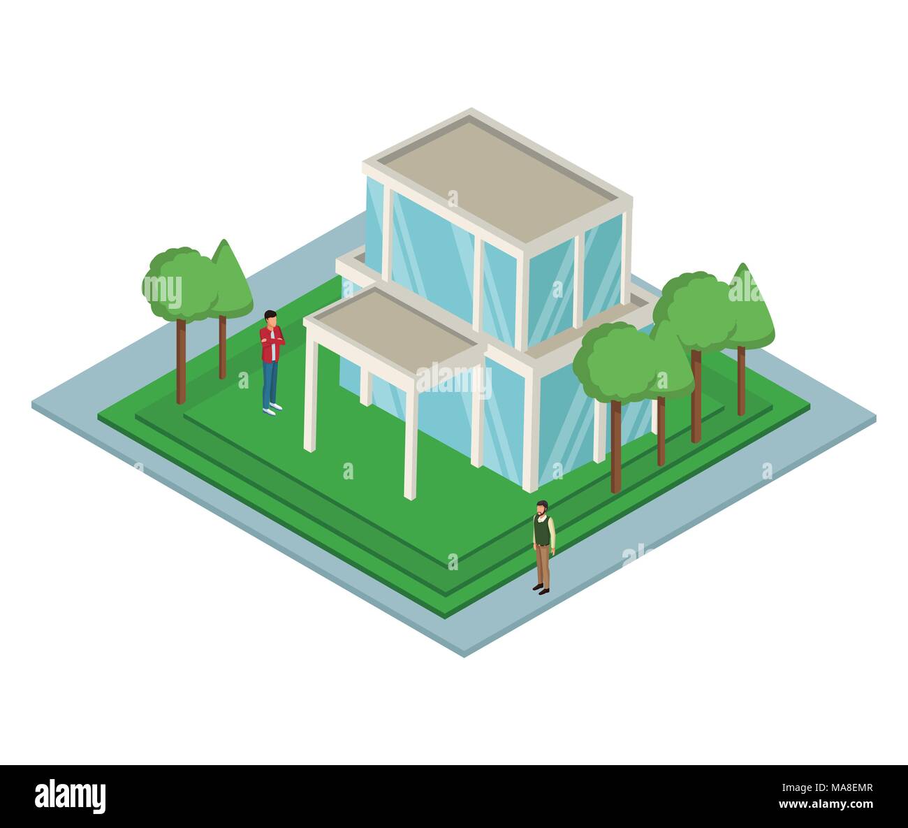 Isometric house with people Stock Vector Image & Art - Alamy