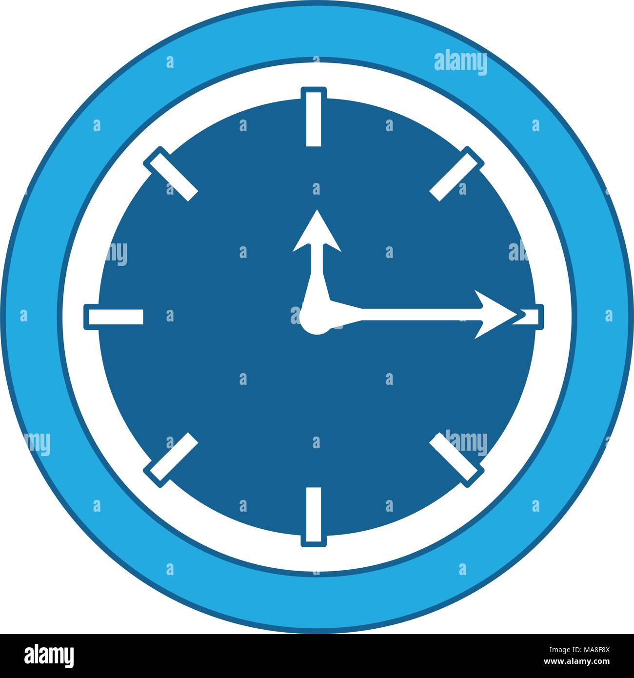 wall clock icon over white background, blue shading design. vector ...