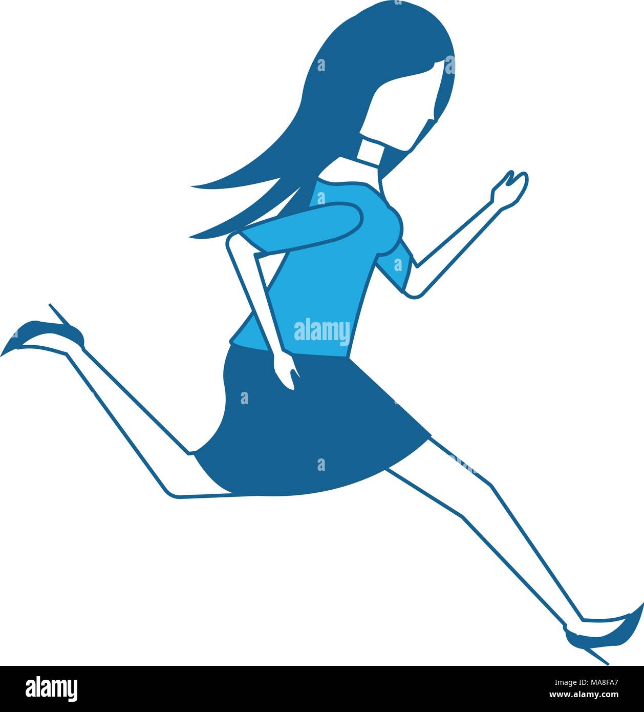 avatar businesswoman running over white background, blue shading design ...