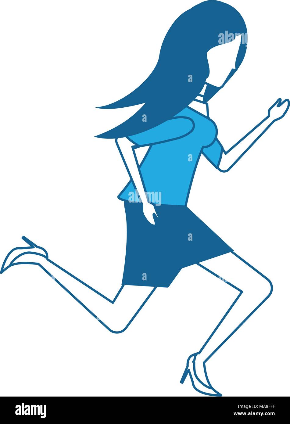 avatar businesswoman running over white background, blue shading design ...