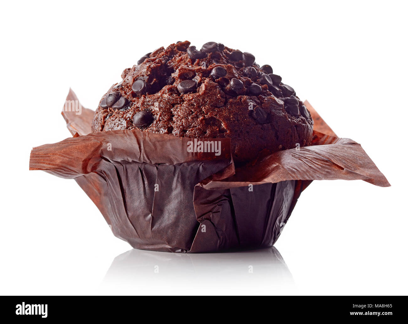 Chocolate muffin in brown paper isolated on white background Stock ...