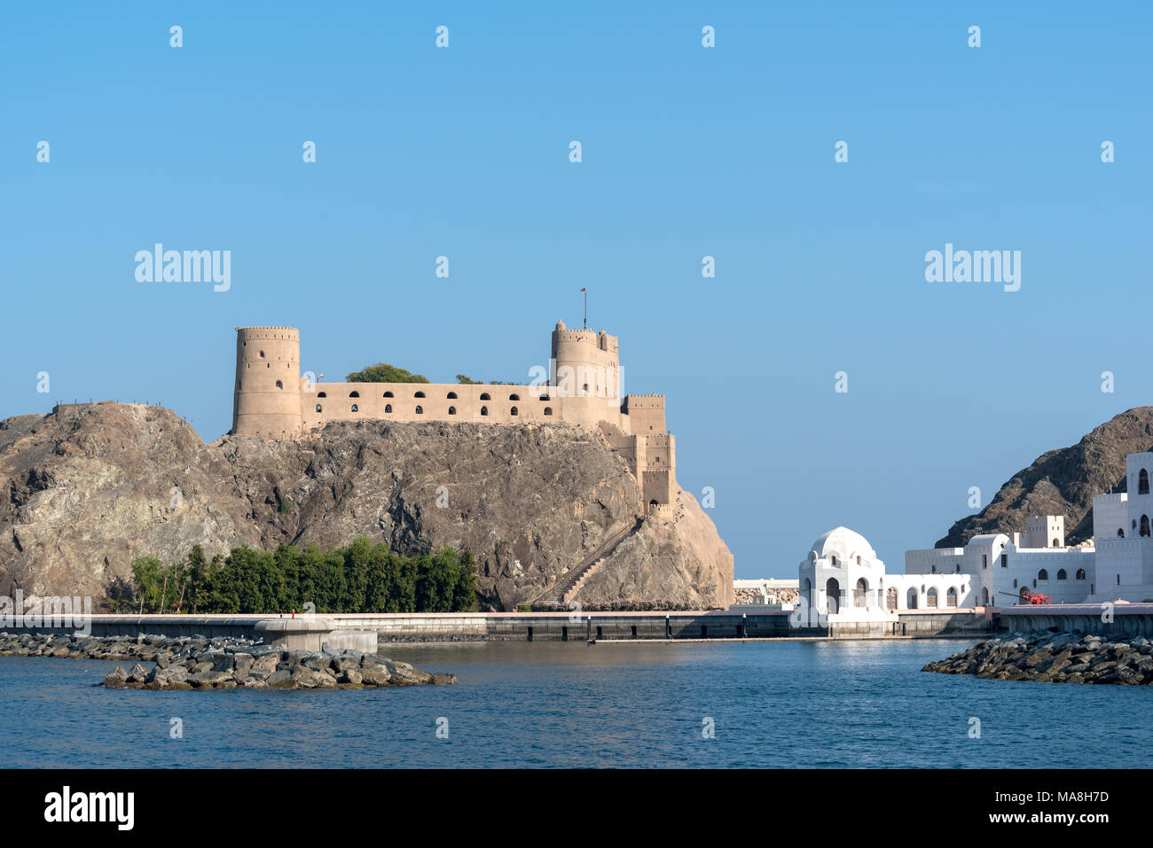 Al Jalali fort in Old Muscat adjacent to Al Alam royal palace Stock ...