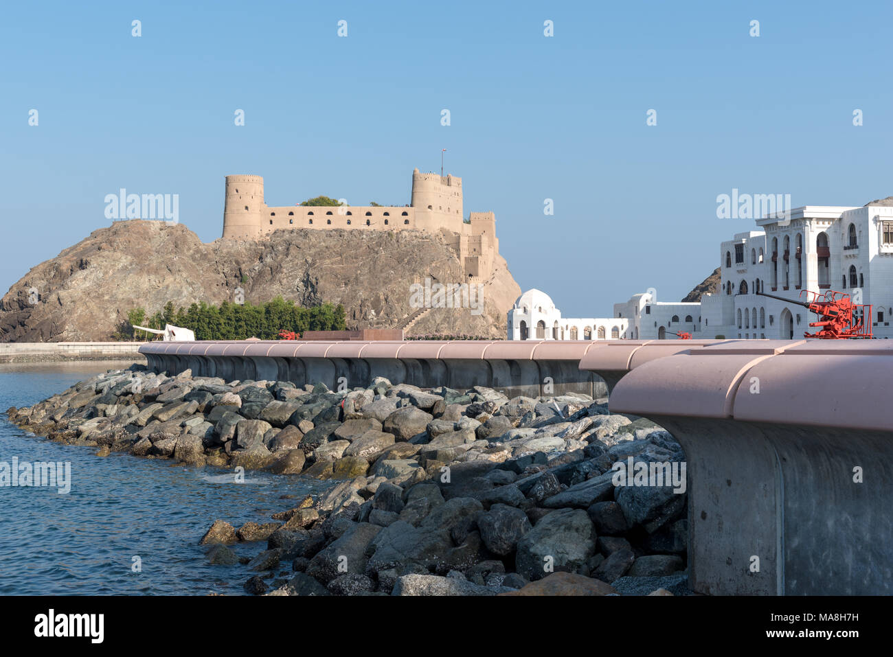 Al Jalali fort in Old Muscat adjacent to Al Alam royal palace Stock ...