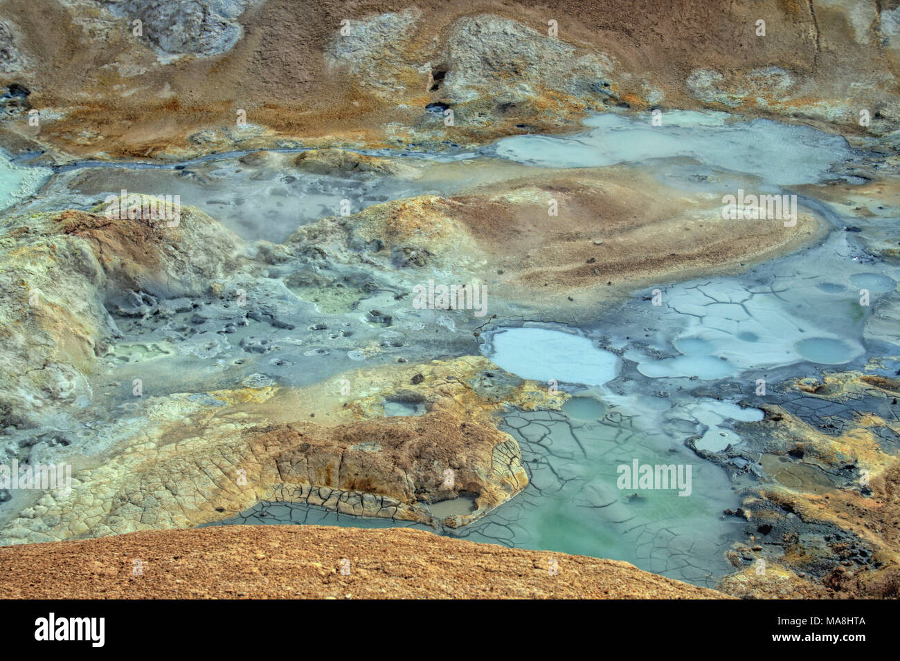 geothermal pools with sulfur at the beautiful spot of Namaskard in ...