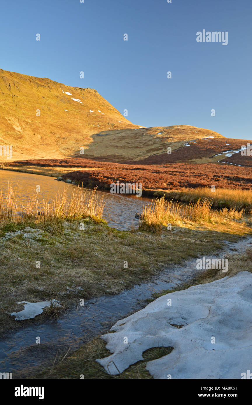 Llyn Lluncaws in Cadair Berwyn Mountains at Pistyll Rhaeadr Stock Photo ...