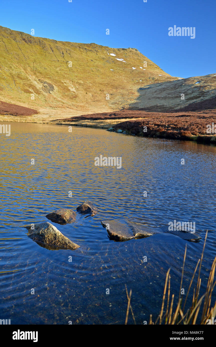 Llyn Lluncaws in Cadair Berwyn Mountains at Pistyll Rhaeadr Stock Photo ...