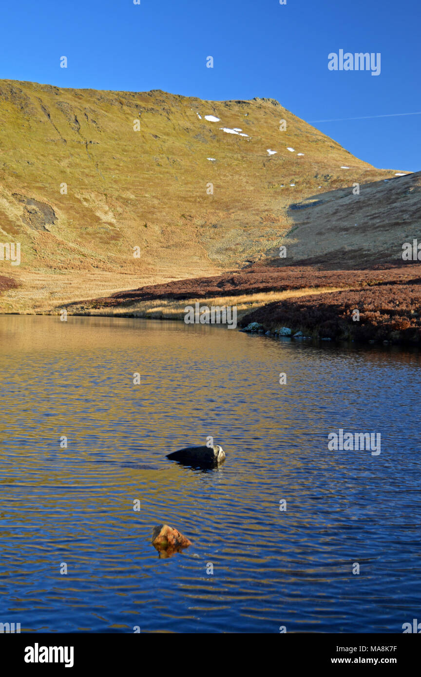 Llyn Lluncaws in Cadair Berwyn Mountains at Pistyll Rhaeadr Stock Photo ...