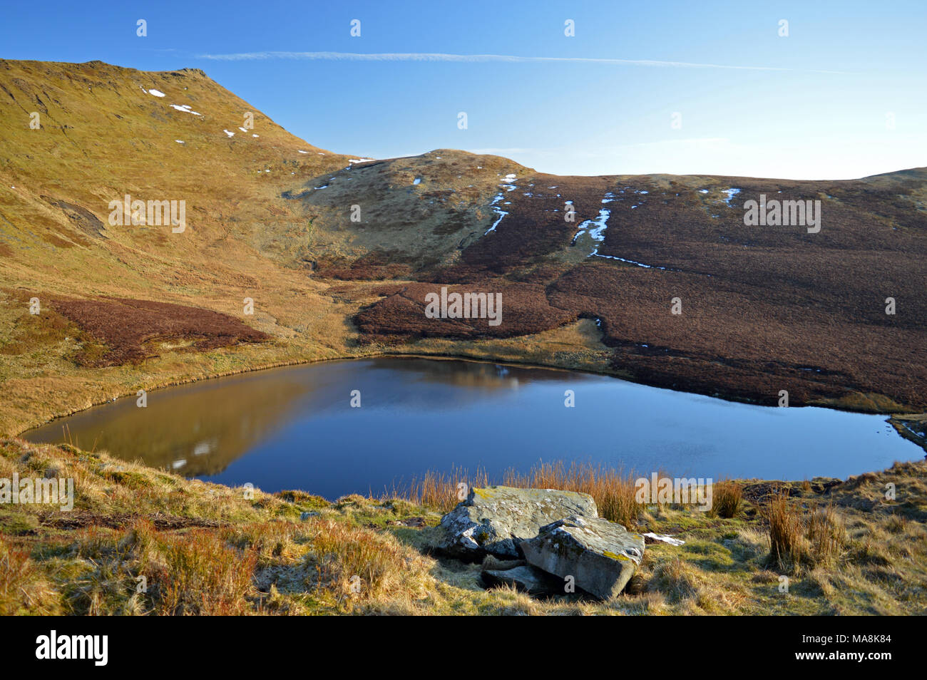 Llyn Lluncaws in Cadair Berwyn Mountains at Pistyll Rhaeadr Stock Photo ...