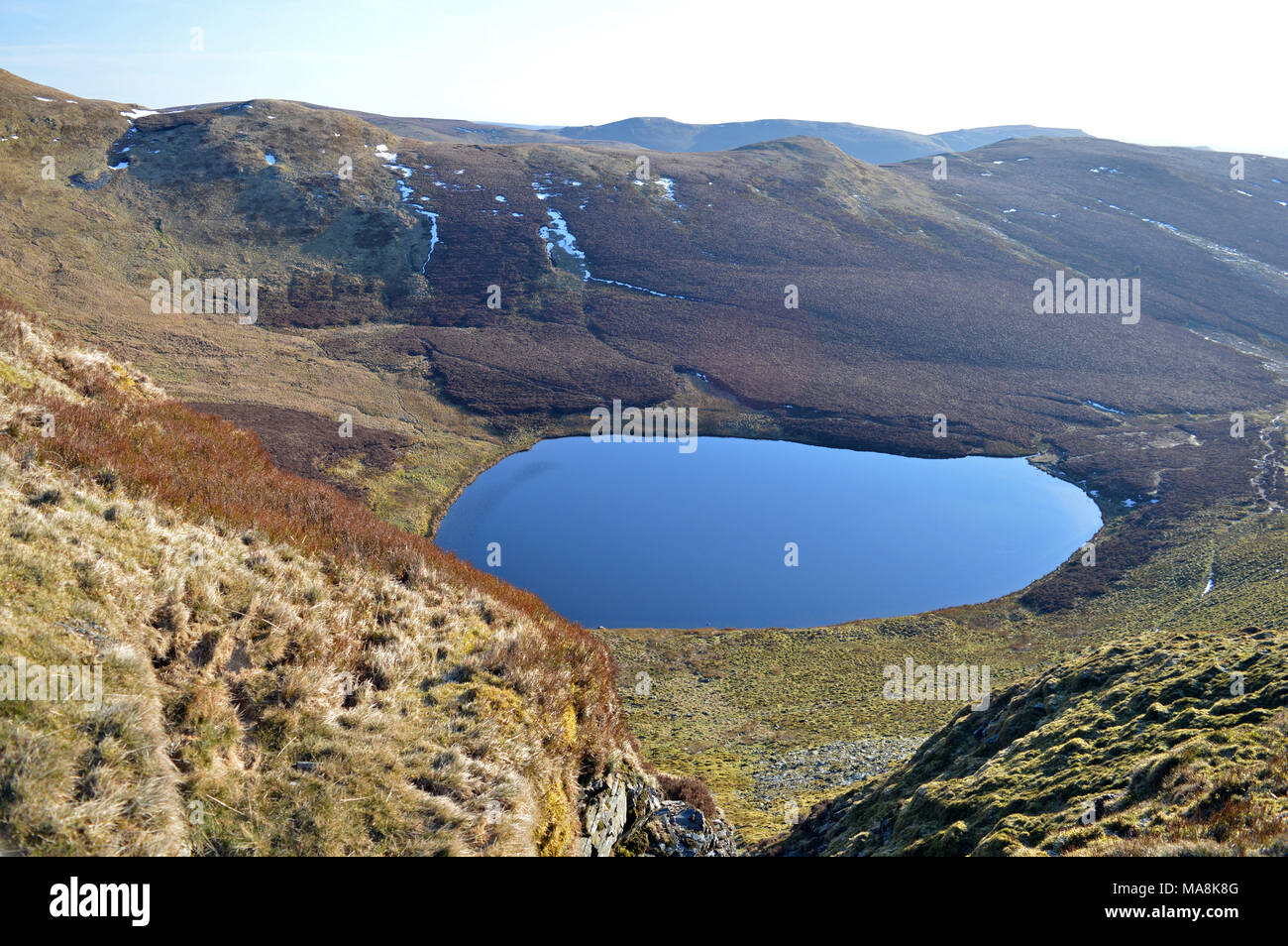 Llyn Lluncaws in Cadair Berwyn Mountains at Pistyll Rhaeadr Stock Photo ...