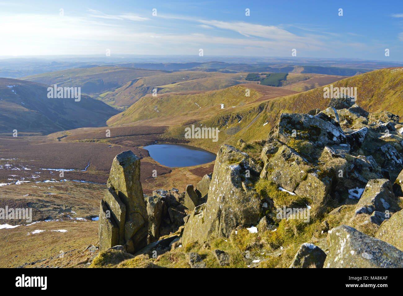 Llyn Lluncaws in Cadair Berwyn Mountains at Pistyll Rhaeadr Stock Photo ...