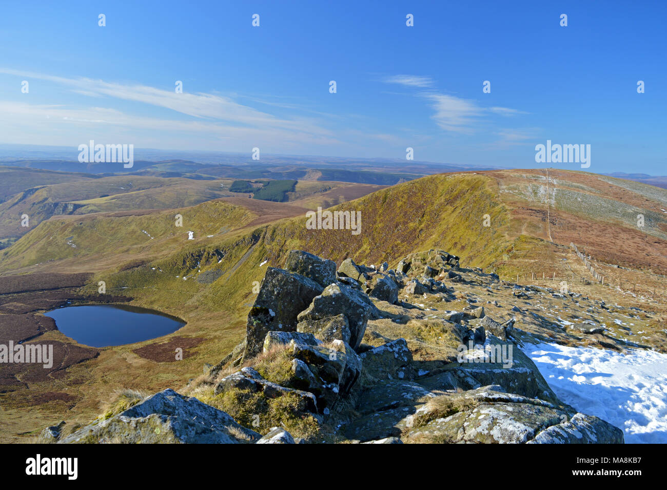 Llyn Lluncaws in Cadair Berwyn Mountains at Pistyll Rhaeadr Stock Photo ...