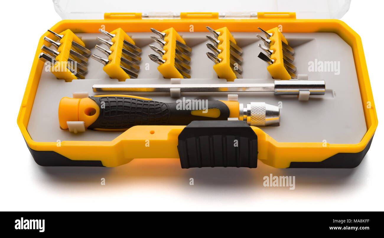 Interchangeable screwdriver set with different types of metal steel ...
