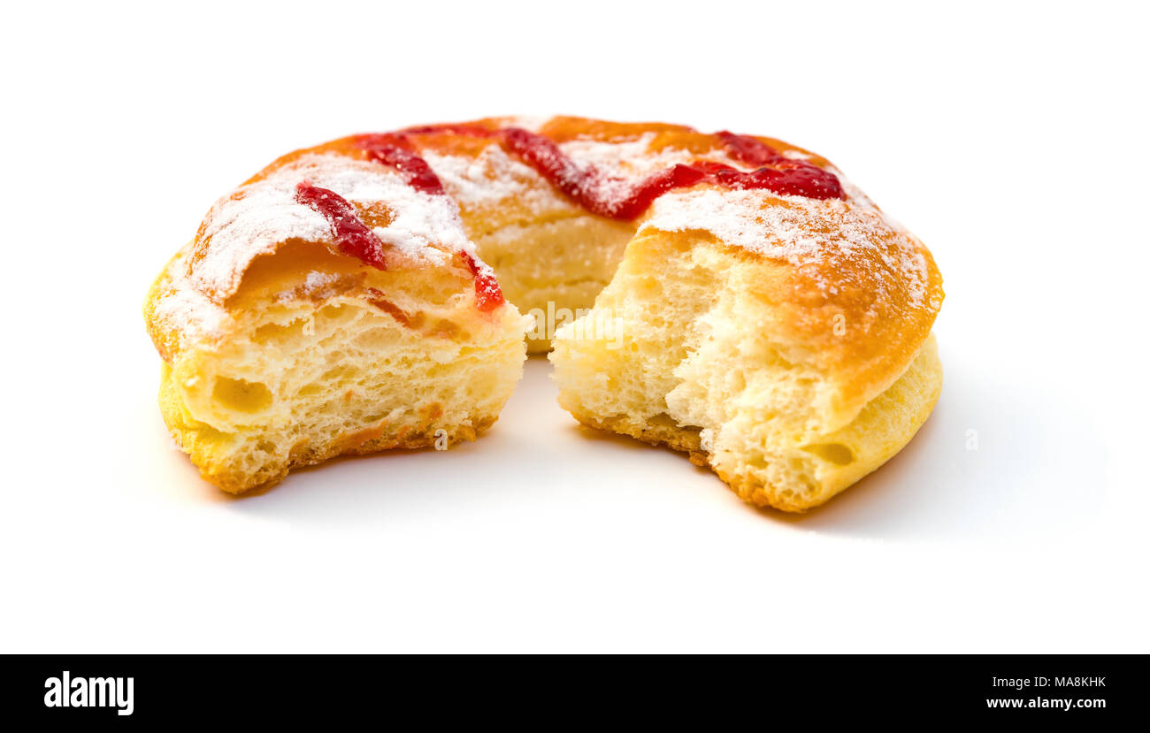 side view donut with some bites on a white background Stock Photo - Alamy