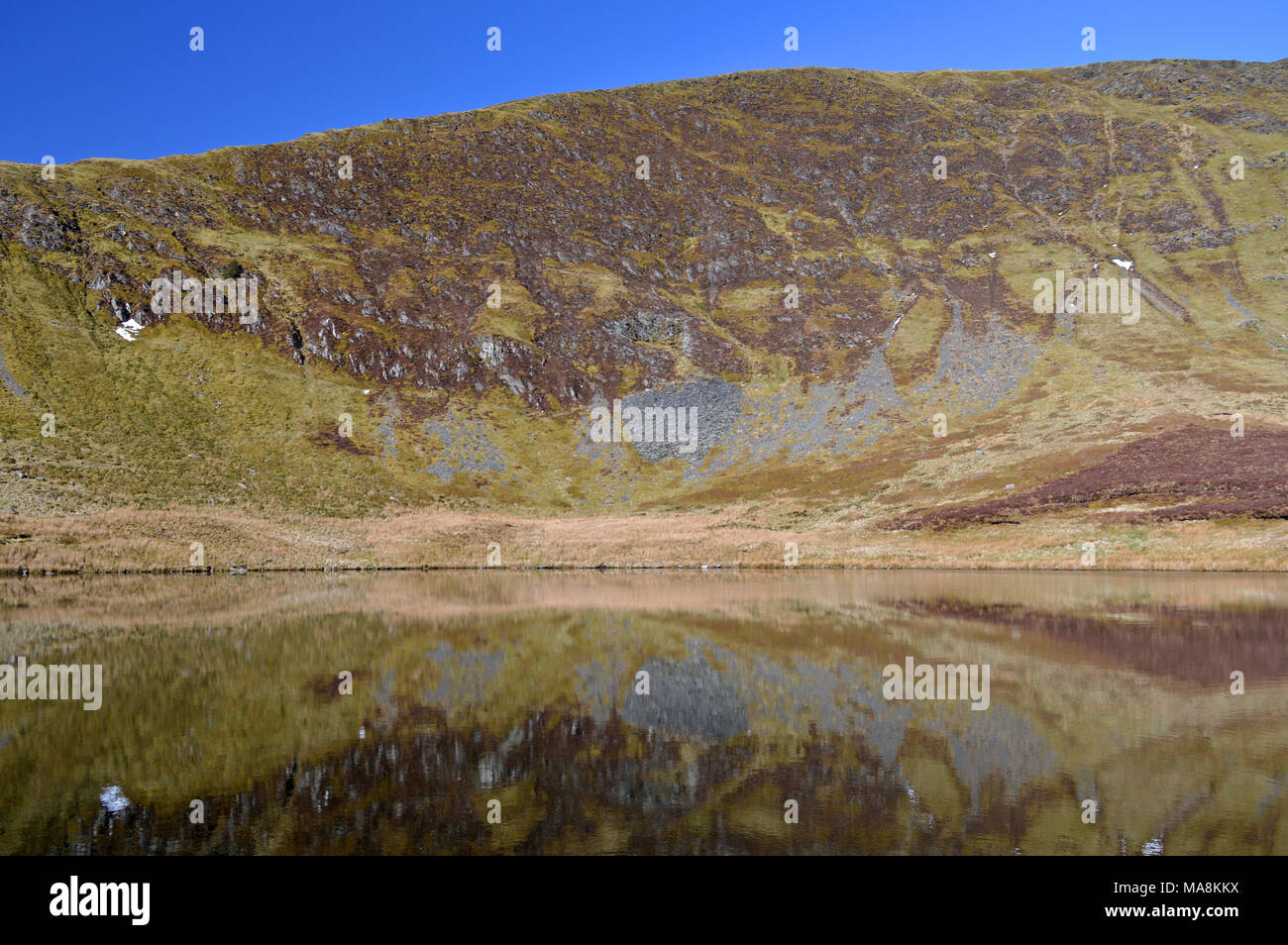 Llyn Lluncaws in Cadair Berwyn Mountains at Pistyll Rhaeadr Stock Photo ...