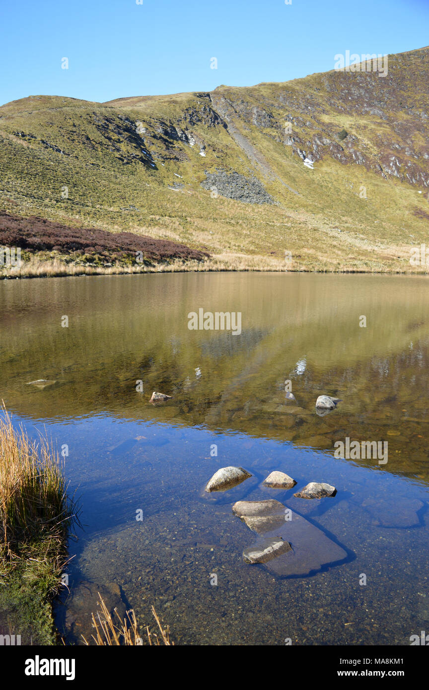 Llyn Lluncaws in Cadair Berwyn Mountains at Pistyll Rhaeadr Stock Photo ...