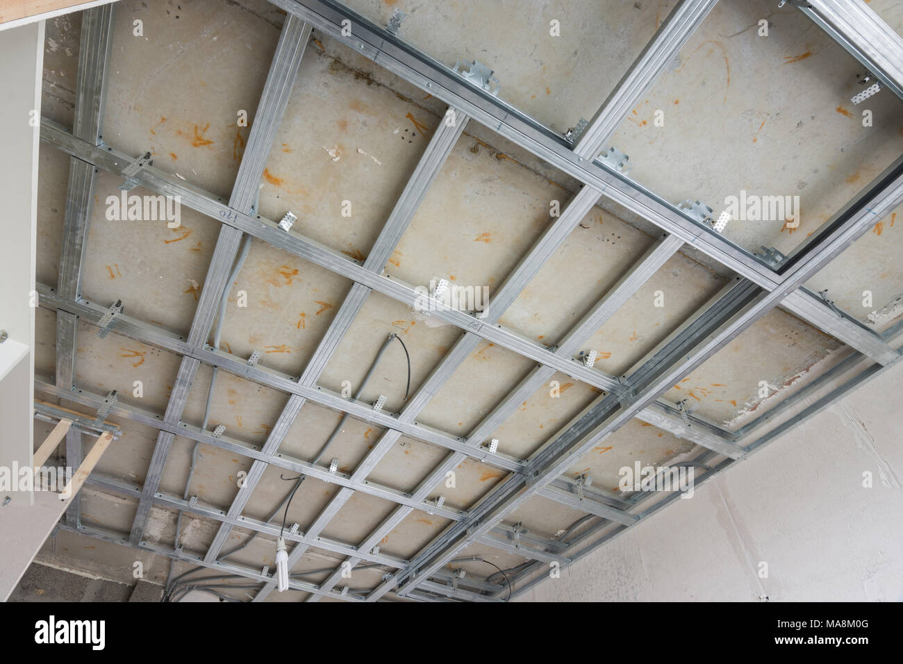 Skeleton of a ceiling from a metal profile, for the subsequent drywall ...