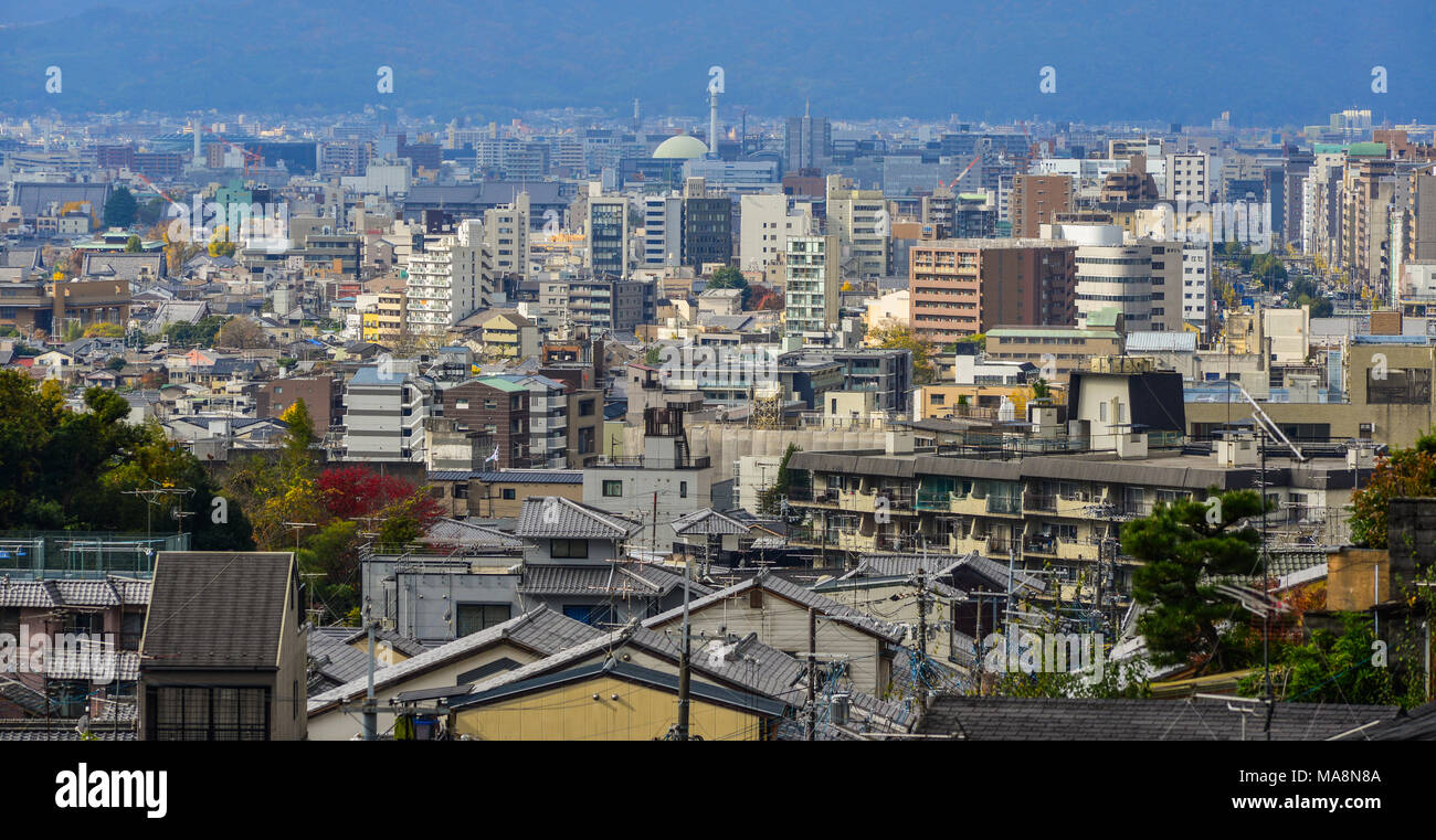 Kyoto, Japan - Nov 29, 2016. Aerial view of Kyoto, Japan. Kyoto was the ...