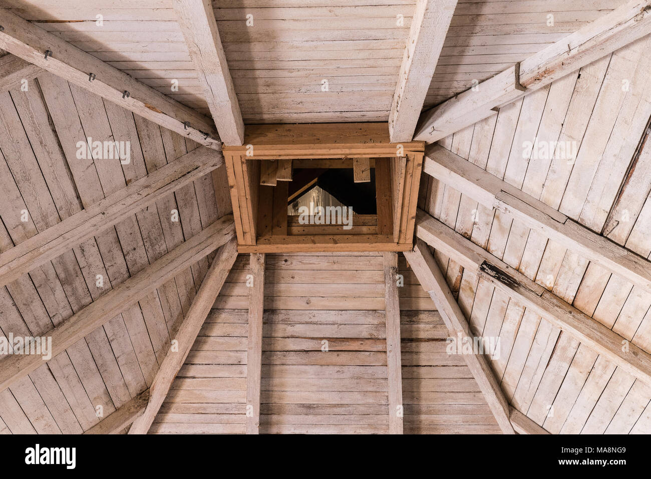 Old wooden roof, rafters and chimney Stock Photo - Alamy