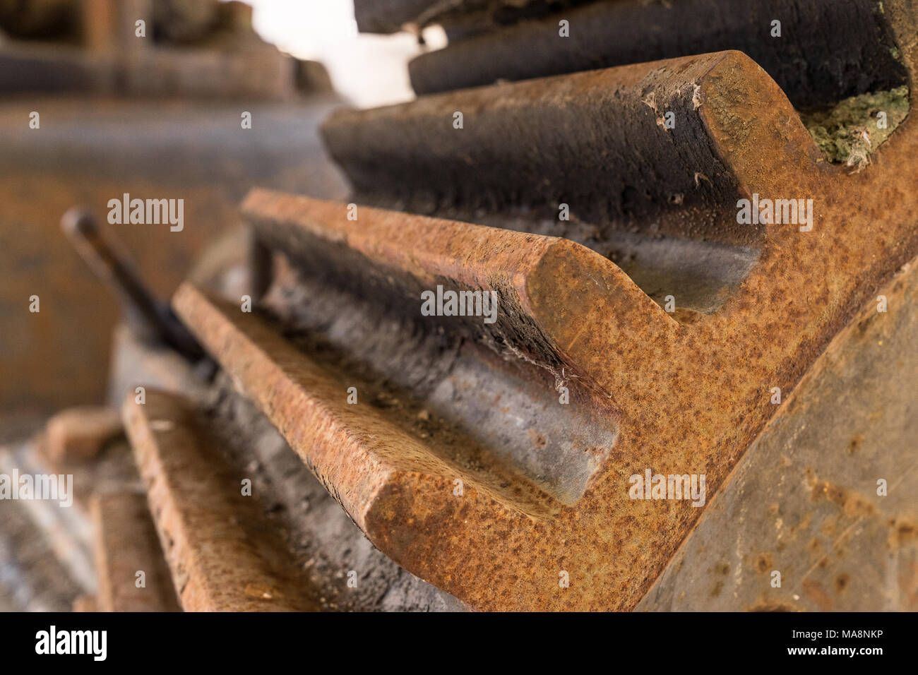 Abandoned water mill gear. Rusty iron wheel with teeth natural ...