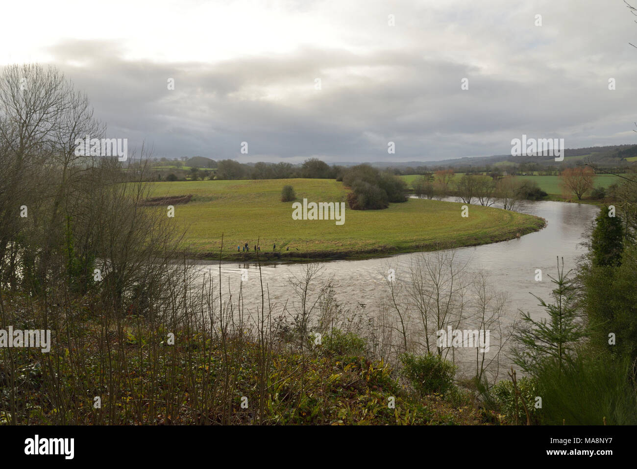 The Warren, Hay on Wye viewed over the River Wye Stock Photo - Alamy
