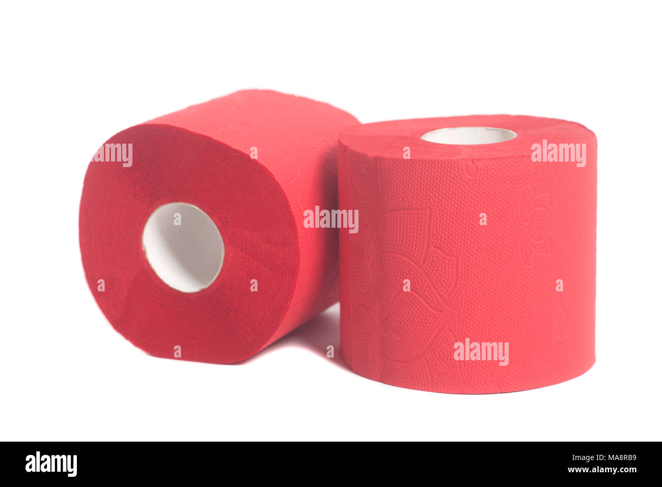 Red toilet paper on a white background Stock Photo - Alamy