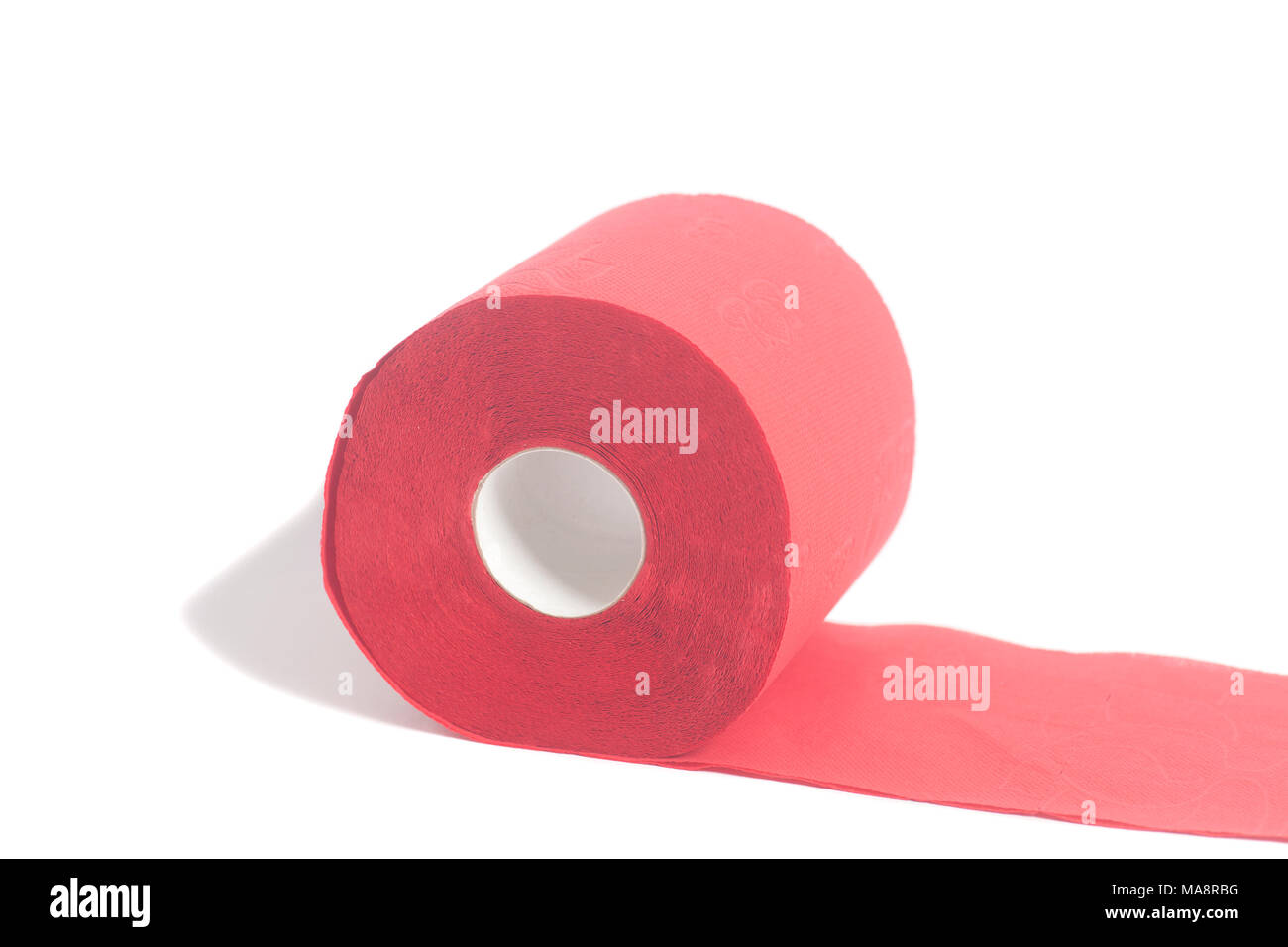 Red toilet paper on a white background Stock Photo - Alamy