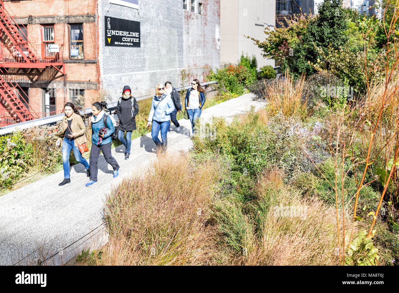 New York City, USA - October 30, 2017: Highline, high line, urban ...