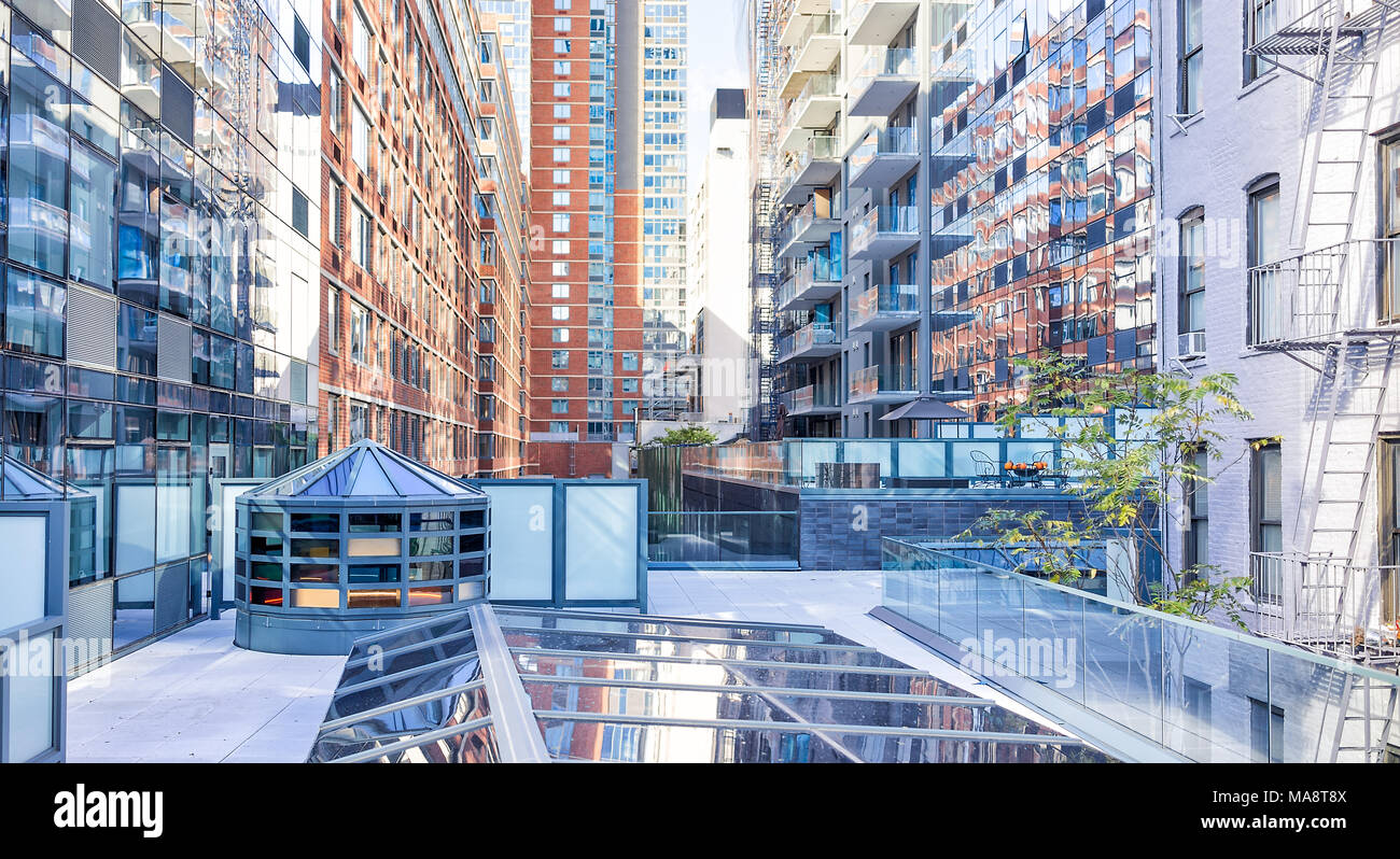 Modern glass skyscrapers apartment residential buildings in New York ...