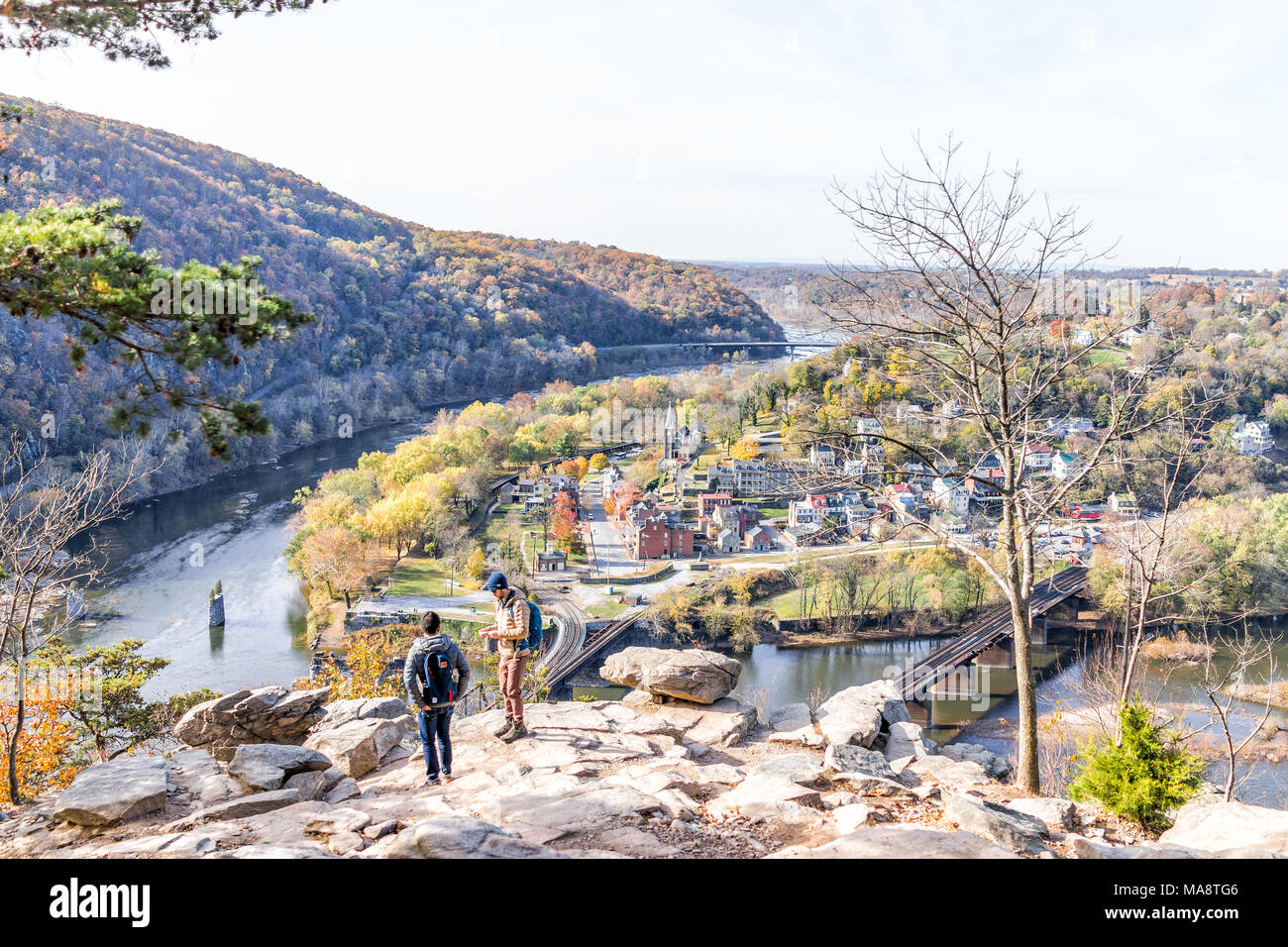Harper's Ferry, USA - November 11, 2017: Overlook with hiker people ...