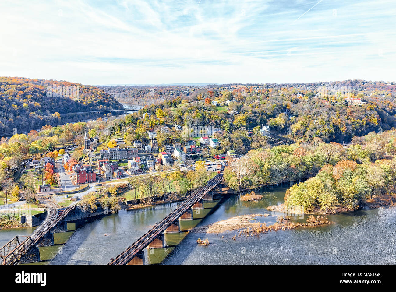 Harper's Ferry overlook with colorful orange yellow foliage fall autumn ...