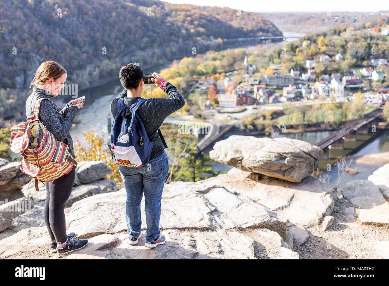 Harper's Ferry, USA - November 11, 2017: Overlook with hiker people ...